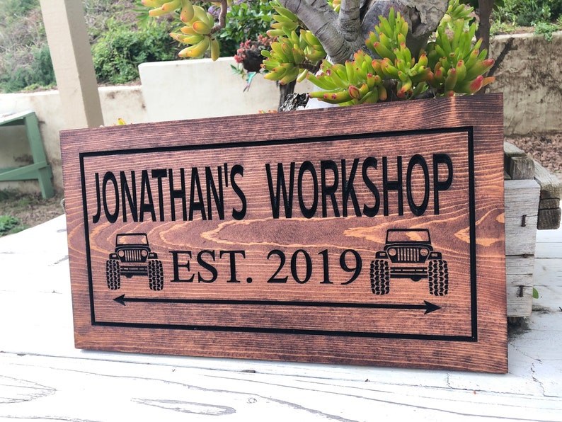 Workshop, Wood Shop, Garage Sign Rustic Vintage Style Sign Jeep ...