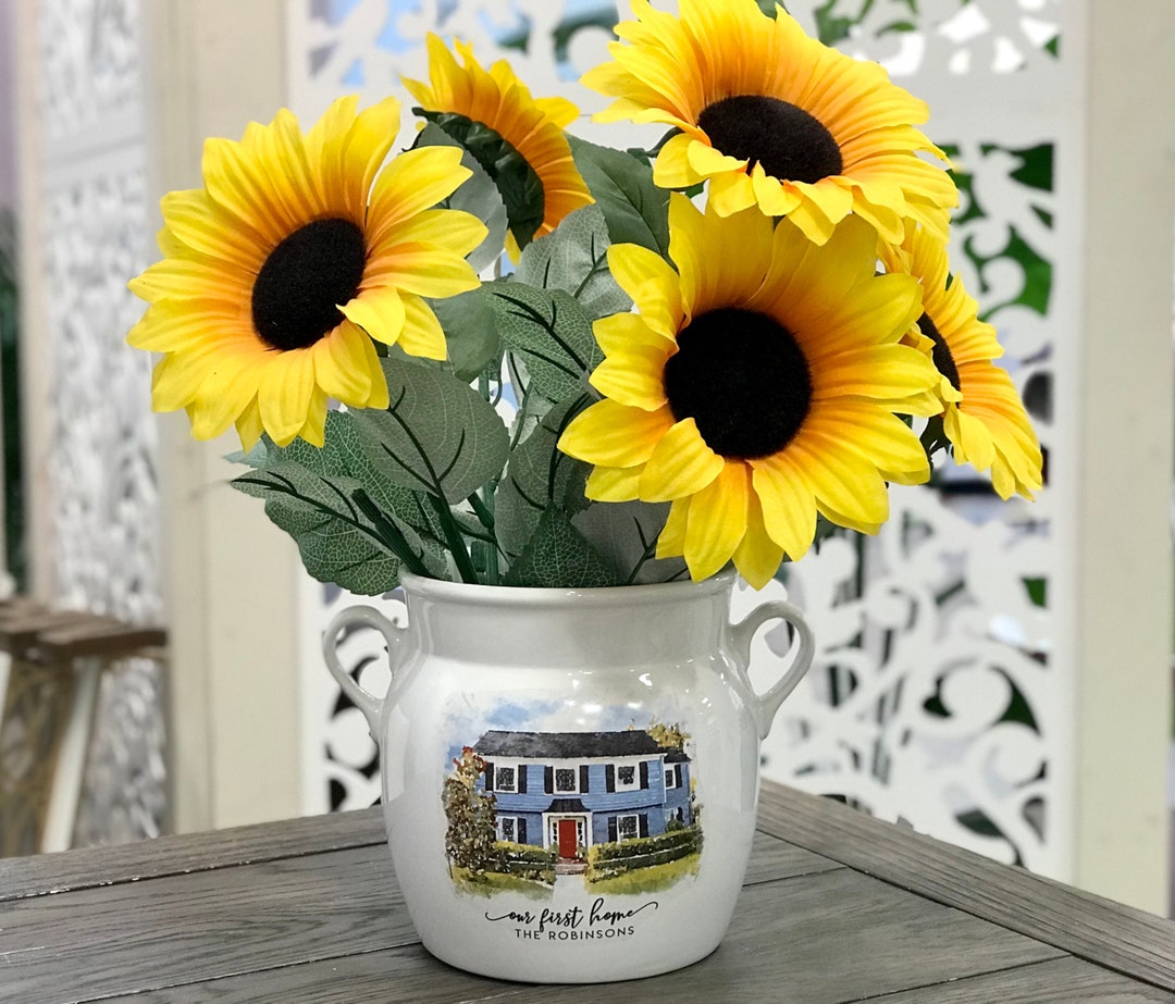Housewarming Flower Vase, Watercolor House Vase, Personalized Flower ...