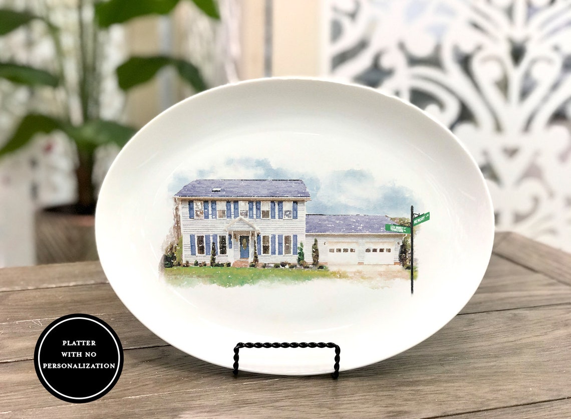 House Platter, Housewarming Gift, Watercolor House Platter, House Gift ...