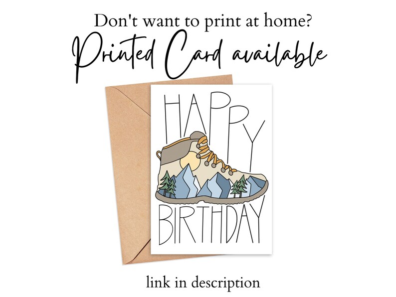 Printable Hiking Boot Happy Birthday Card Outdoor Hiking Boot | Etsy