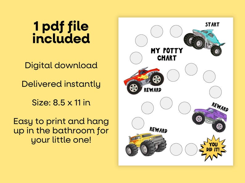 Printable Monster Truck Potty Chart | Kids Downloads | Digital PDF ...