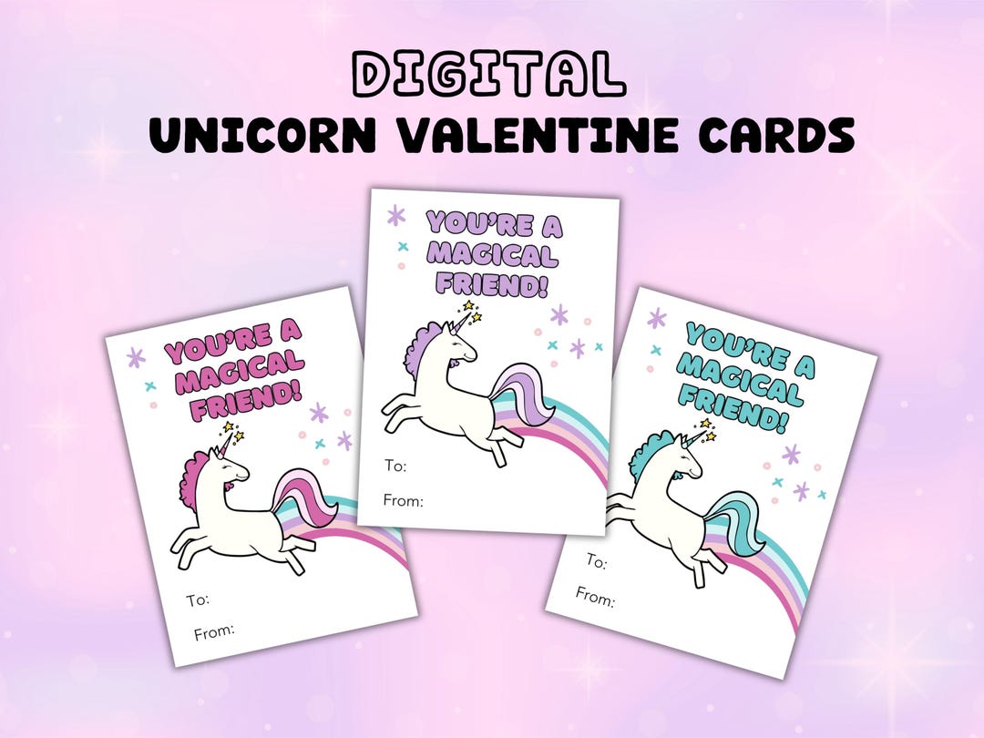 Unicorn Printable Valentine for Kids, Girly Valentine Cards, Printable ...