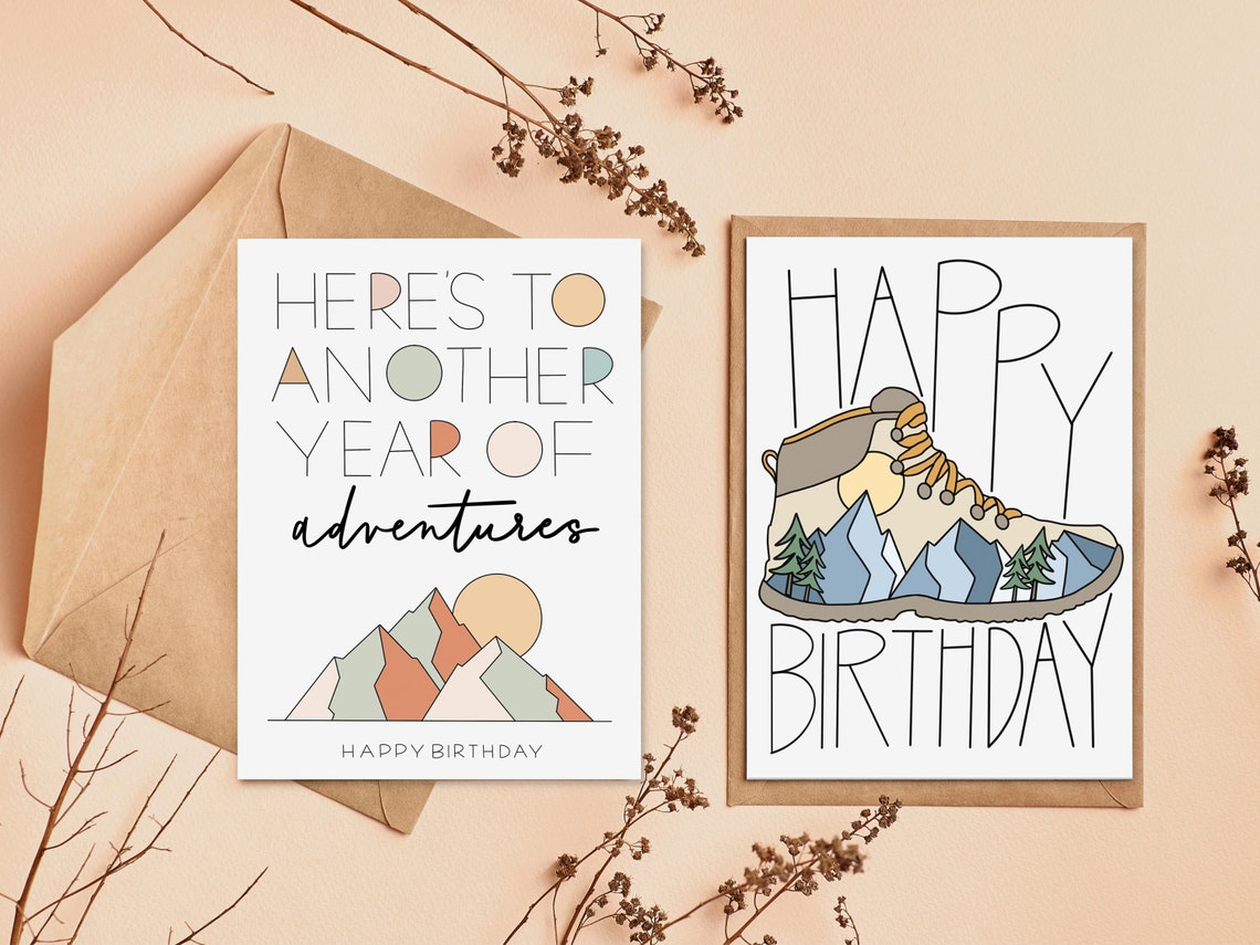 Printable 5x7 Mountain Birthday Card Hiking Birthday Card - Etsy