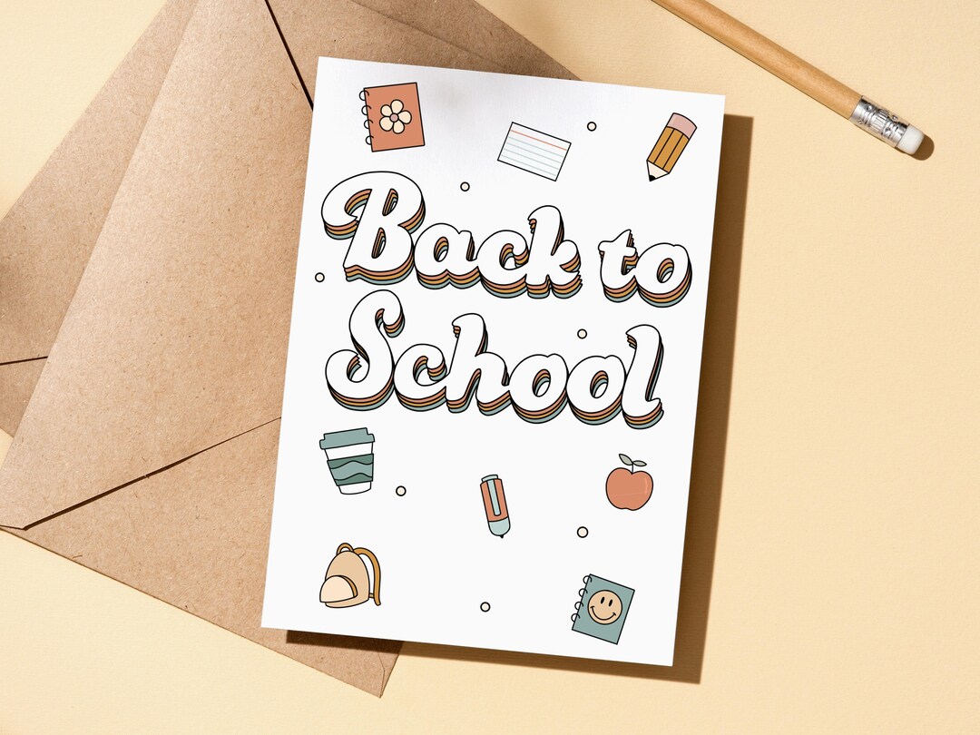 Back to School Card, First Day of School, Card for Teacher, Retro ...