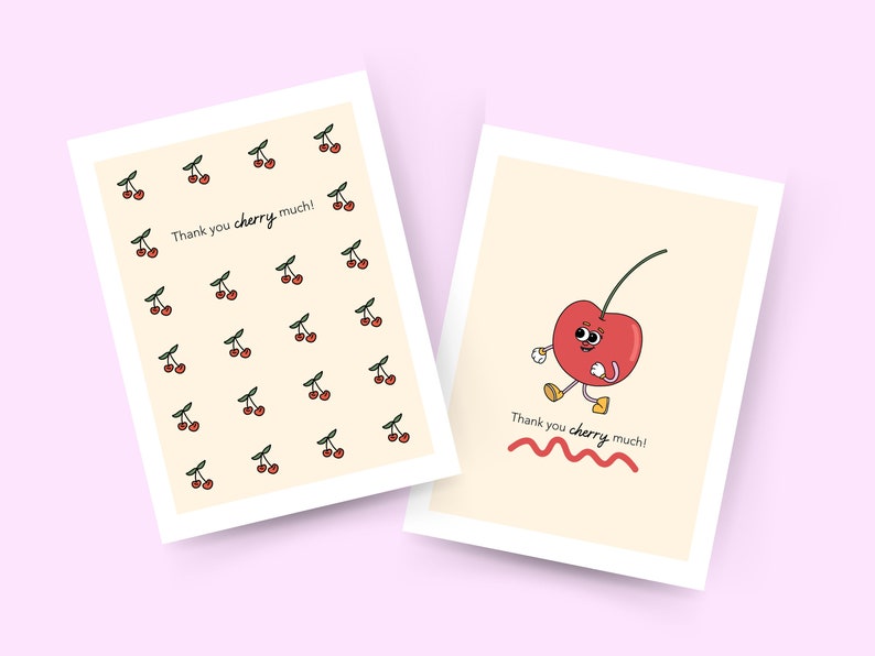 Thank You Cards, Thank You Cherry Much, Cute Cherry Cartoon, Cherry ...
