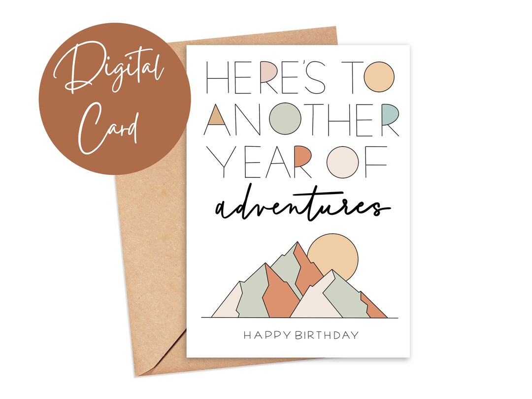 Printable 5x7 Mountain Birthday Card, Hiking Birthday Card, Here's to ...