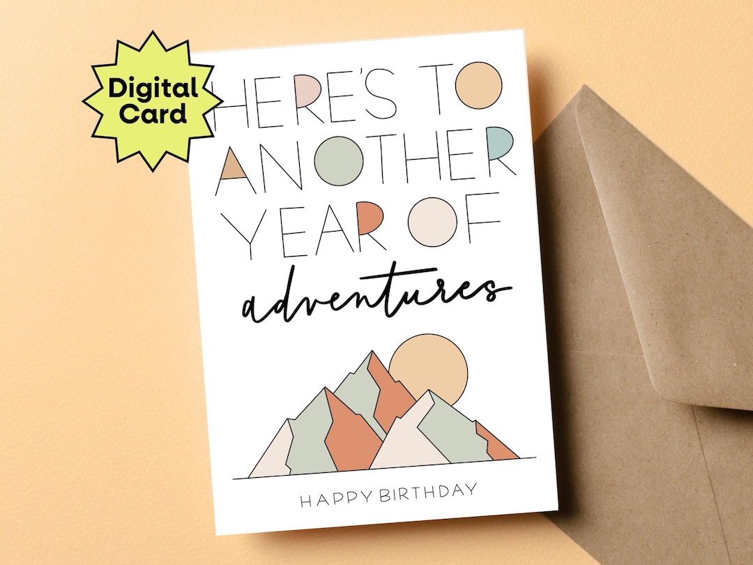 Printable 5x7 Mountain Birthday Card, Hiking Birthday Card, Here's to ...