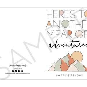 Printable 5x7 Mountain Birthday Card, Hiking Birthday Card, Here's to ...
