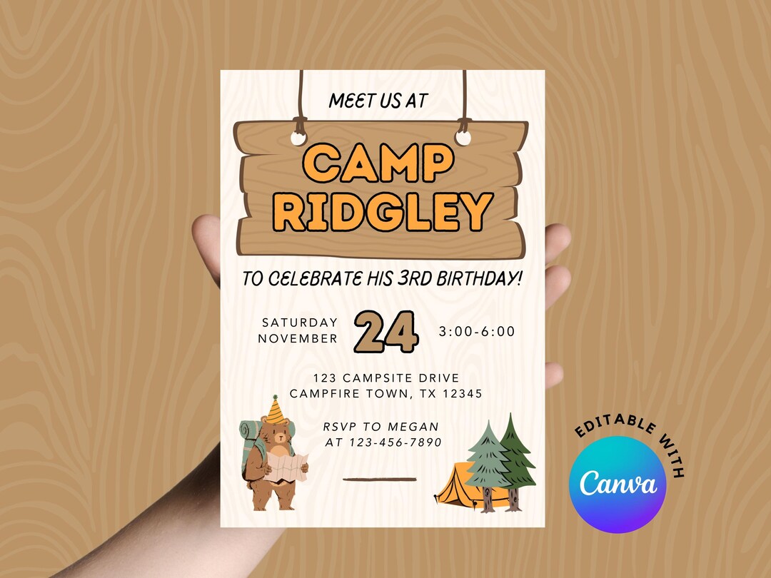 Editable Camping Birthday Party Invitation, Campout Birthday Invitation ...