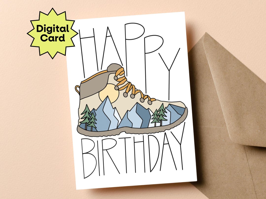 Printable Hiking Boot Happy Birthday Card, Outdoor Birthday Card With ...