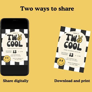 Editable Two Cool Invitation | Two Cool Birthday Invite | 2nd Birthday ...