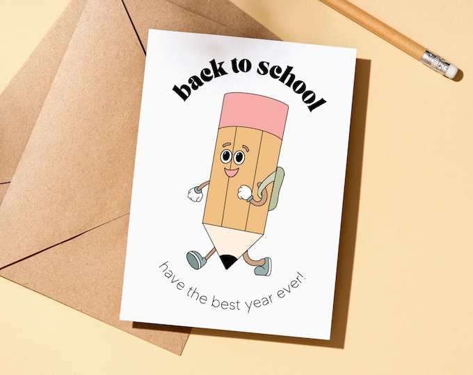 Back to School Card, First Day of School, Card for Teacher, Retro ...