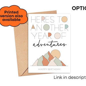 Printable 5x7 Mountain Birthday Card, Hiking Birthday Card, Here's to ...