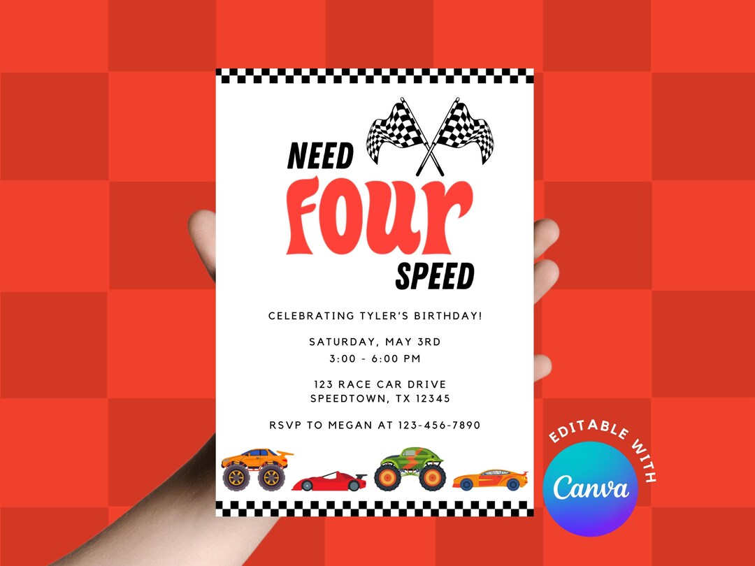 Editable Need for Speed Birthday Invitation, 4th Birthday, Race Car ...