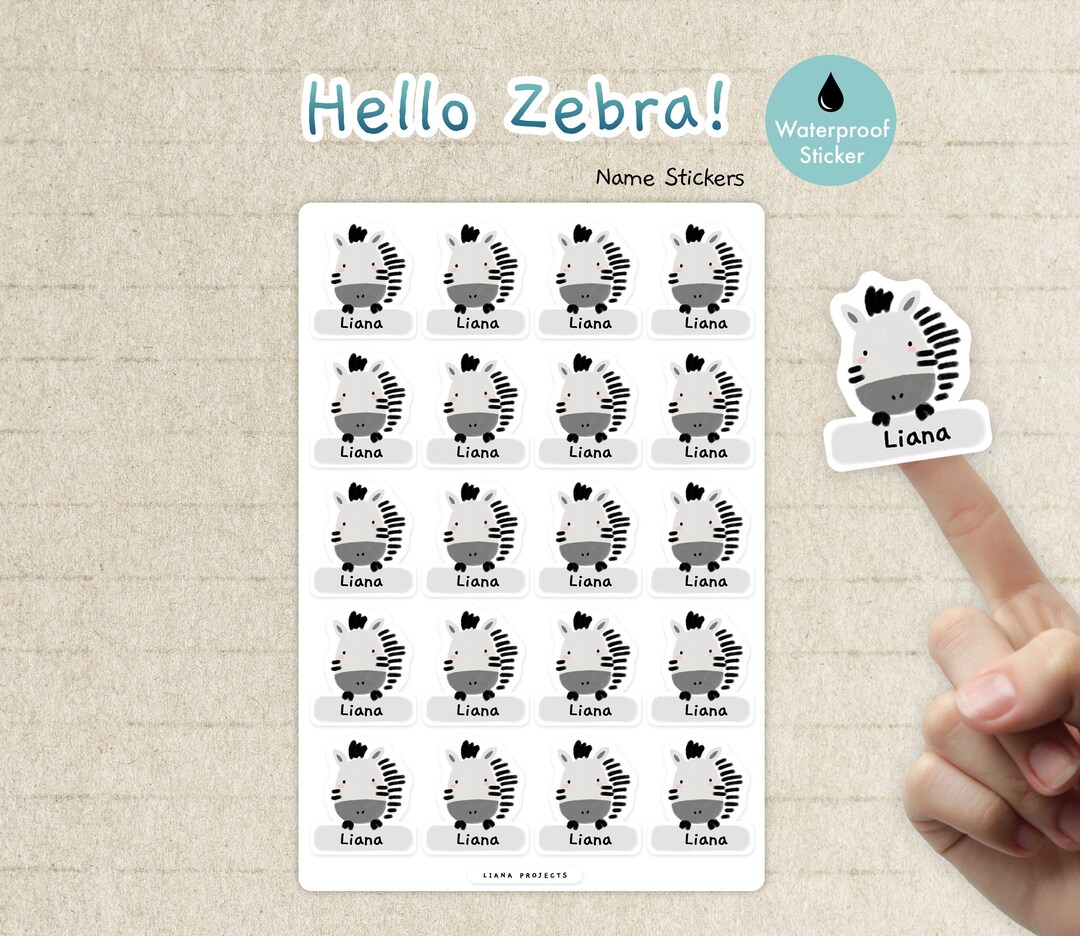 Zebra Name Stickers 40 Custom Name Sticker Label Sheet School Supply ...