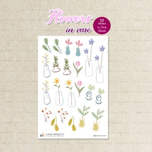 Flower Stickers Flowers in Vase Stickers Sticker Sheet - Etsy