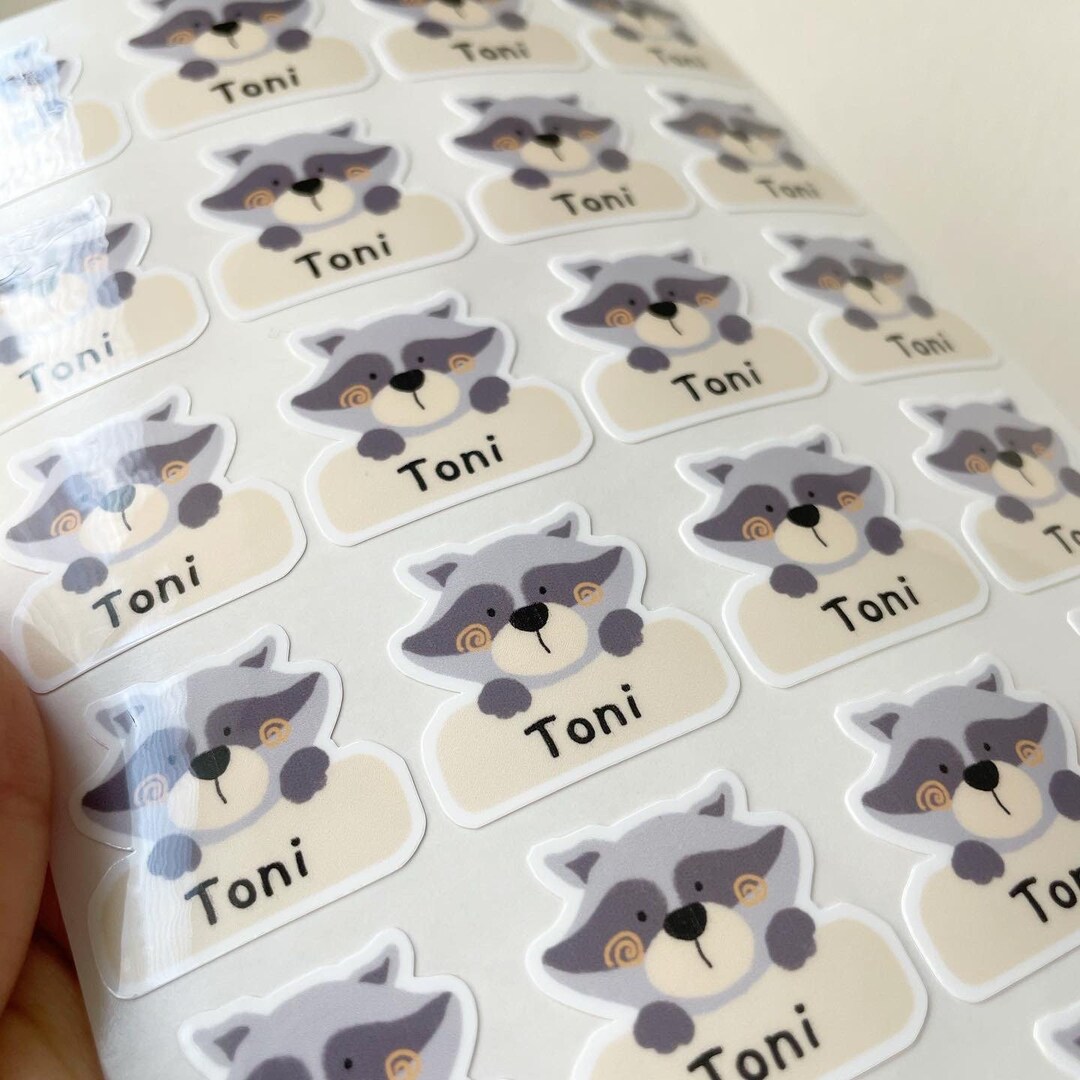 Racoon Name Stickers | Kid's Label Stickers | Daycare Label | School ...