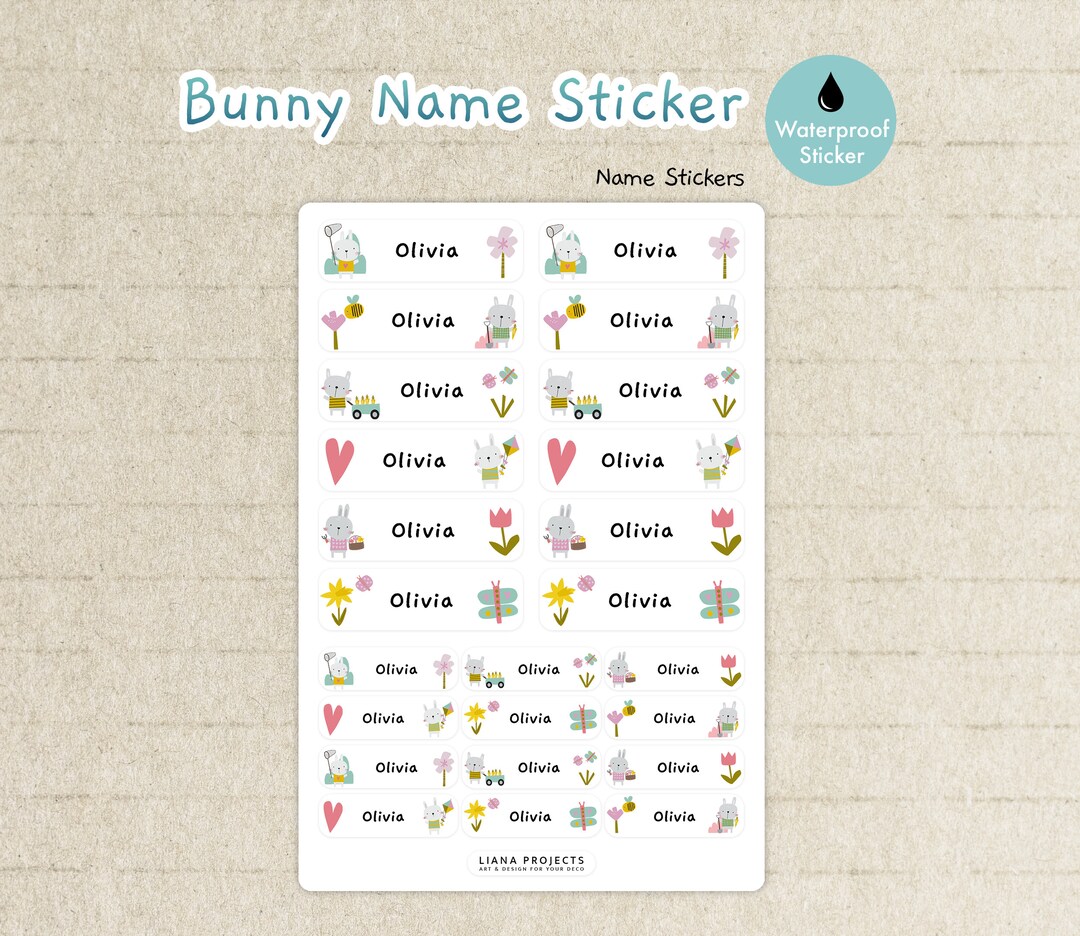 Bunny Name Stickers | 48 Kid's Name Label Stickers | School Supply ...