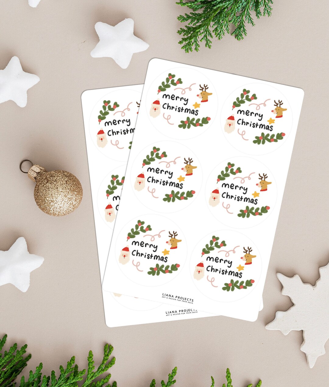 12 Christmas Sticker 2 Inches Christmas Stickers Christmas Gift ...