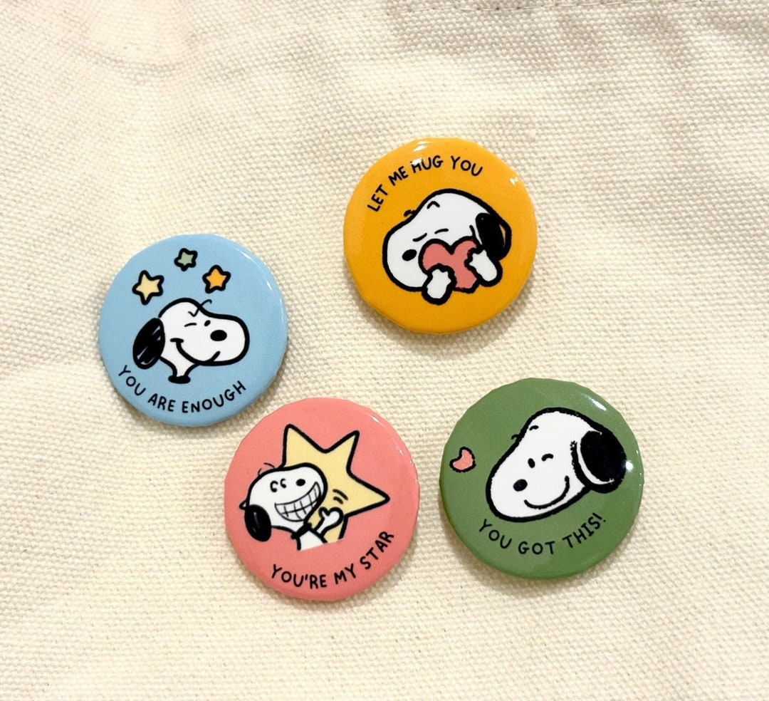 Set of (4) Four 1.25" Snoopy Buttons | Cute Button | 1.25 Inch Pin Back ...