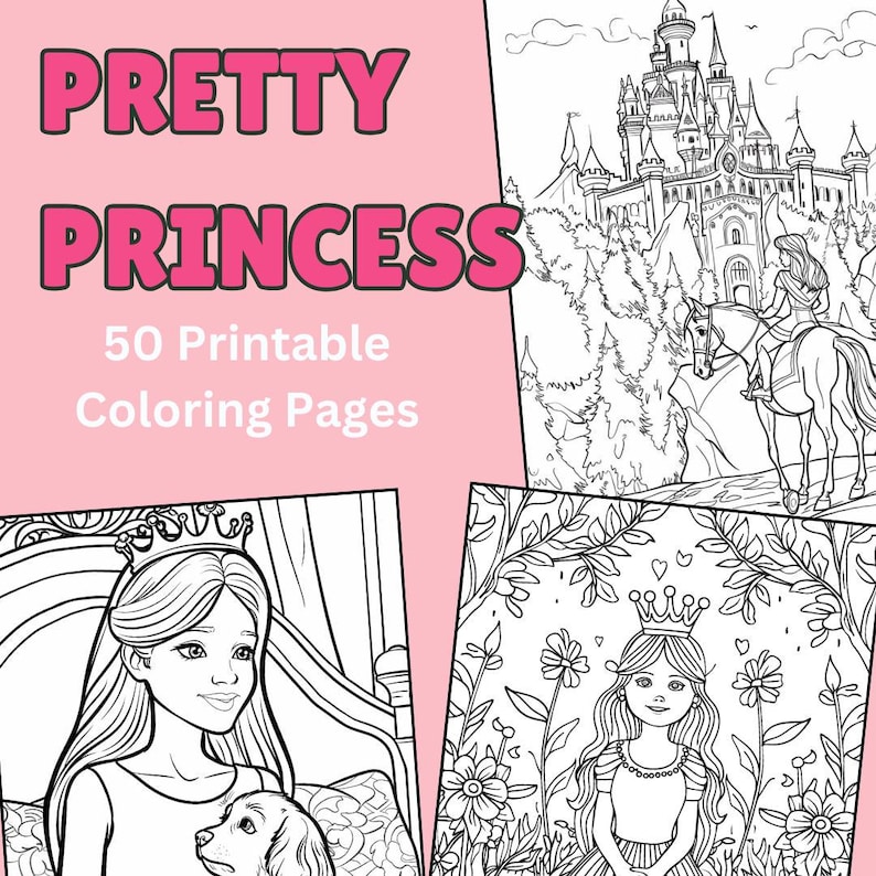 Magical Princess Printable Coloring Pages | 50 Pages | Instant Download ...