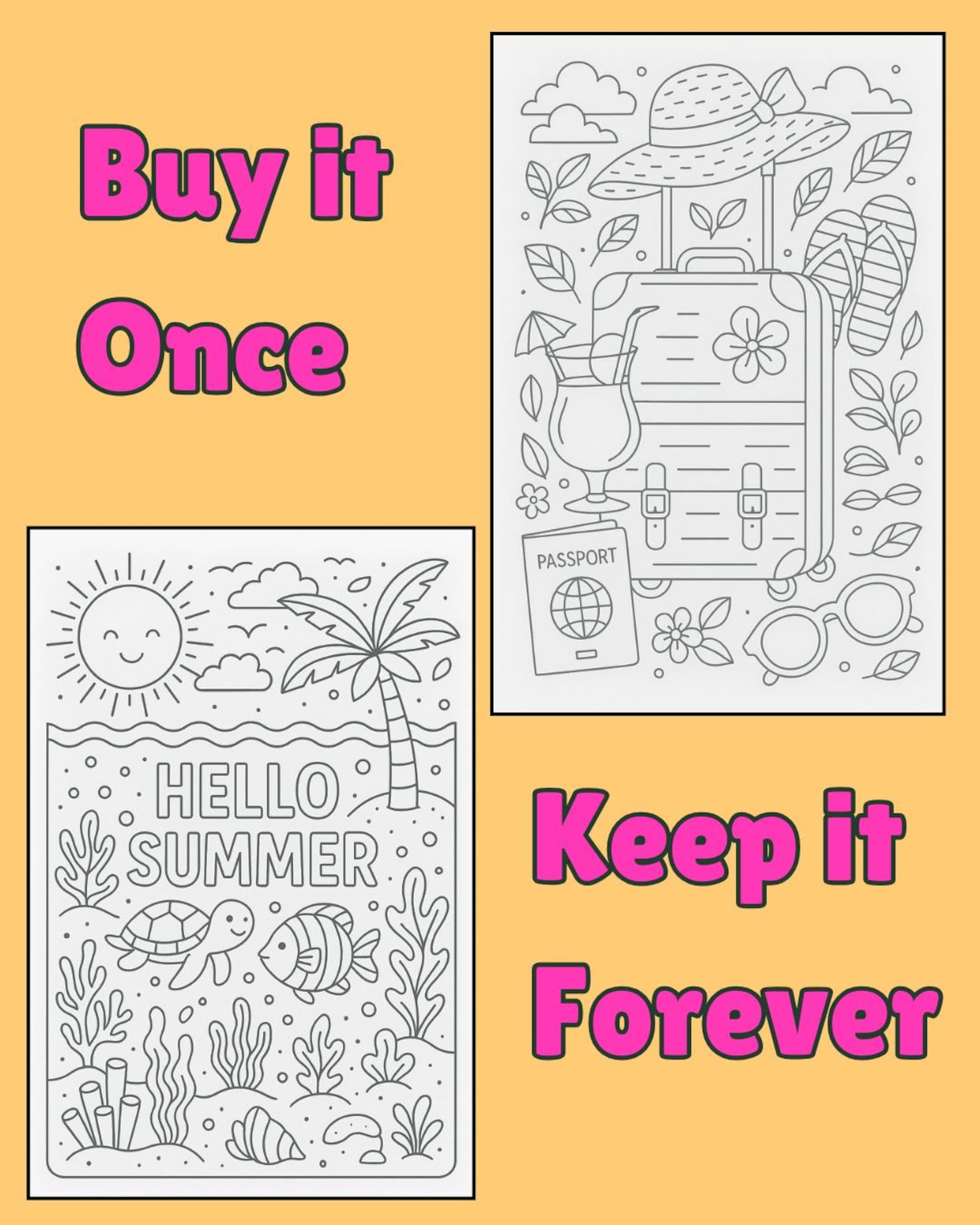 Summer Beach & Poolside Coloring Pages – 30 Printable Adult Coloring ...