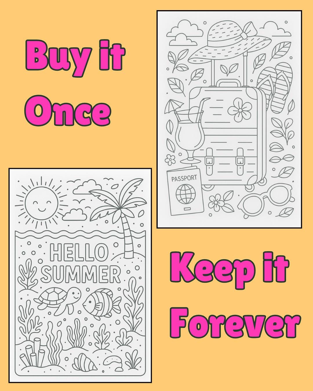 Summer Beach & Poolside Coloring Pages – 30 Printable Adult Coloring ...