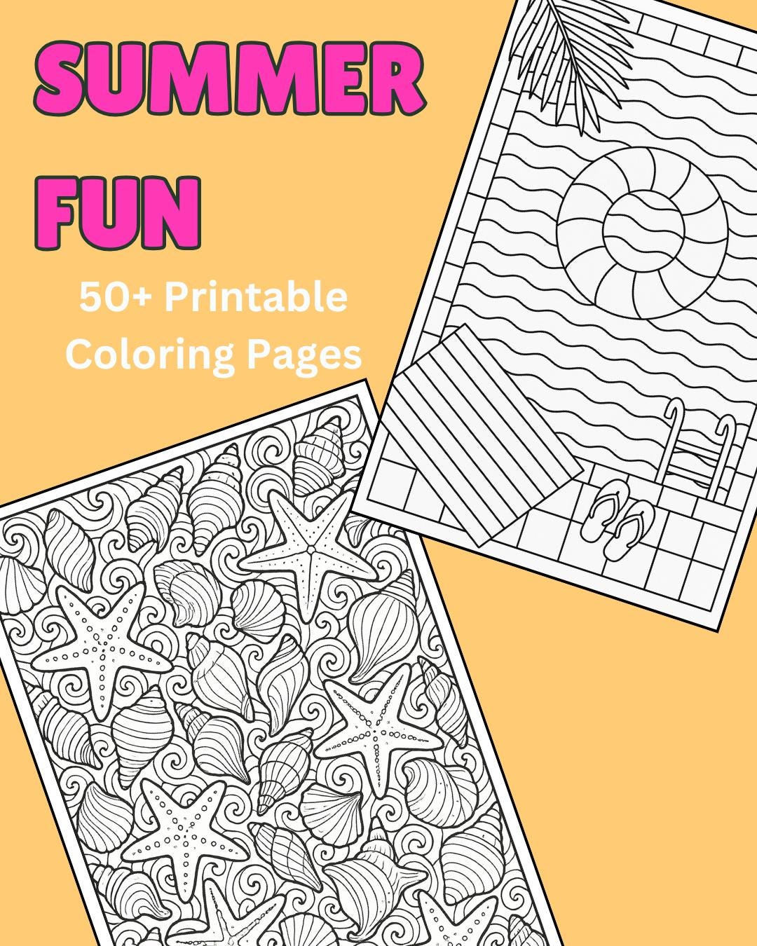 Summer Beach & Poolside Coloring Pages – 30 Printable Adult Coloring ...
