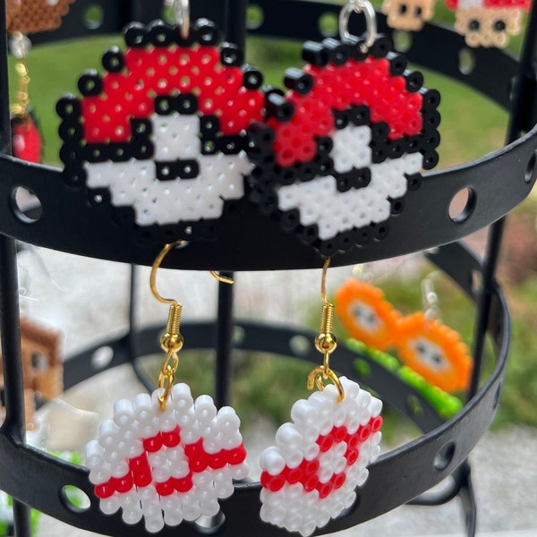 Poke Ball Perler Bead Earrings - Etsy