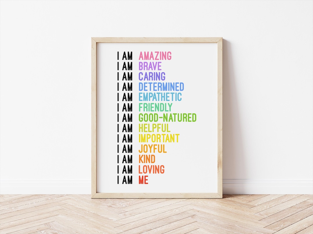 Positive Affirmations Kids Wall Art - I Am Poster Bright Colourful ...