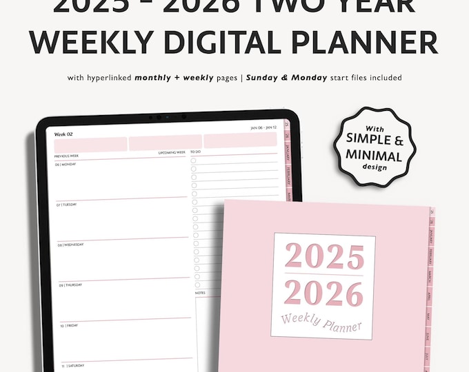 2025 2026 Two-year Digital Planner for iPad and Android Tablets, Simple ...