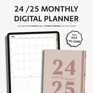 24 25 Mid Year Monthly Digital Planner, Academic Year Agenda, Simple ...