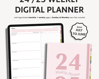 24 25 Mid Year Monthly Digital Planner, Academic Year Agenda, Simple ...