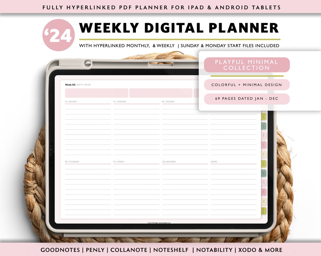 2024 Digital Planner, Dated Weekly Agenda, Landscape Digital Planner ...