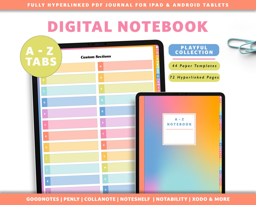 Rainbow Digital Notebook With A to Z Tabs, iPad Notebook, Alphabet Tabs ...