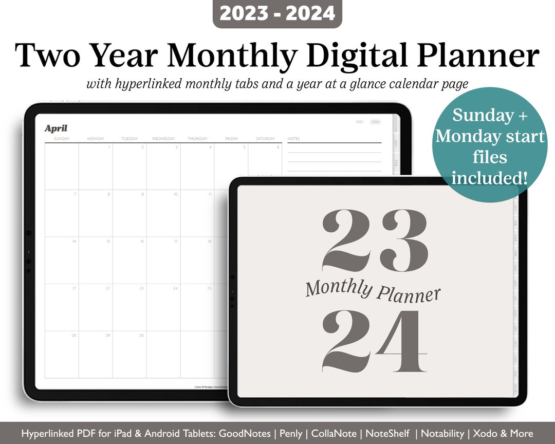 2023 2024 Monthly Digital Planner, Simple Planner for Men, Two Year ...