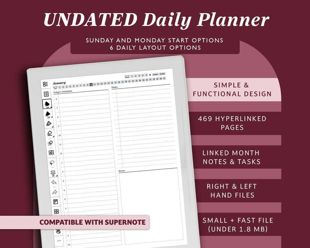 Undated Daily Planner for Supernote, Perpetual Digital Planner ...