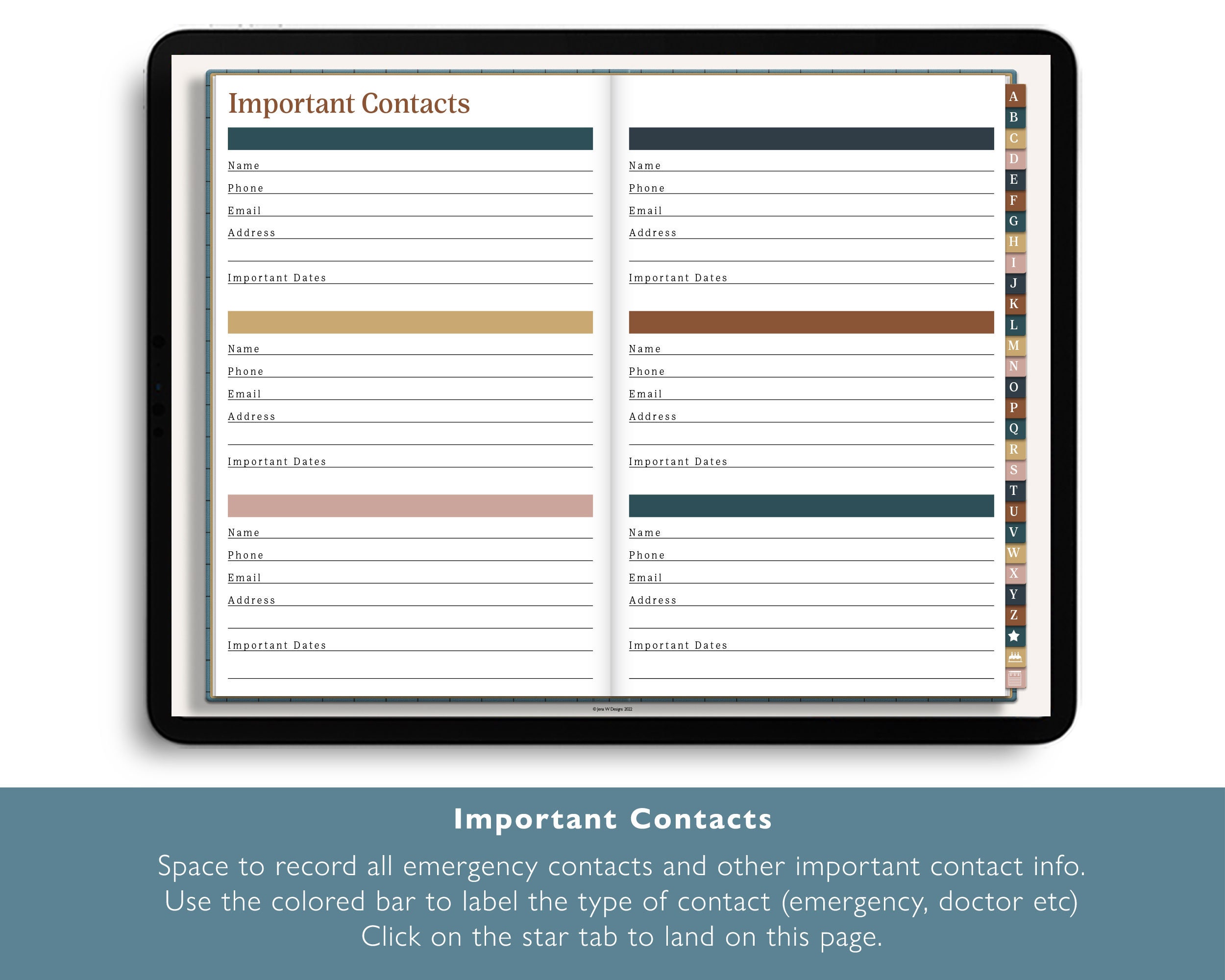 Realistic Digital Address Book, Landscape Goodnotes Contact Book, Phone ...