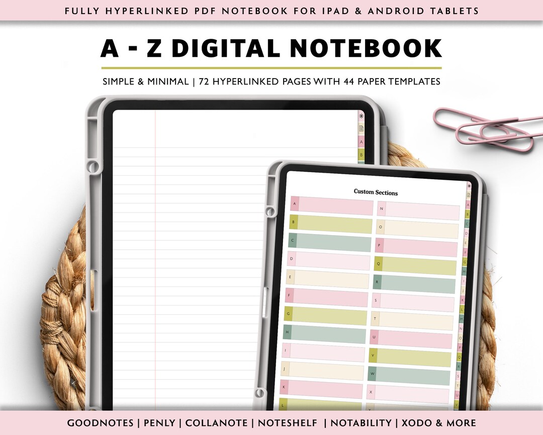Digital Alphabet Tab Notebook, A to Z Tab Digital Notebook, Simple ...