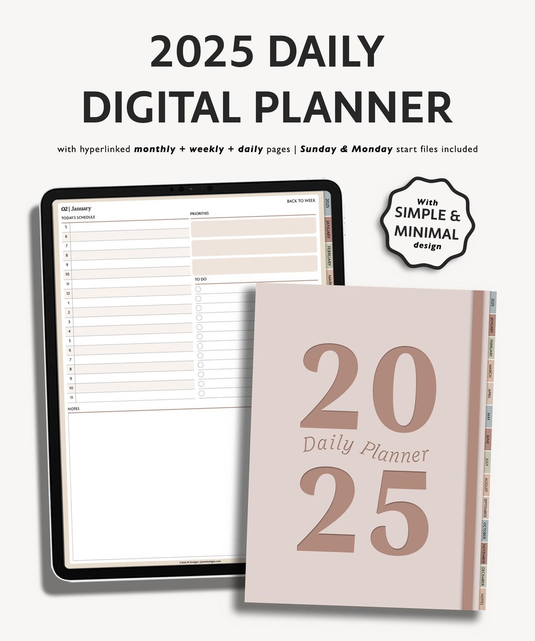 2025 Dated Daily Digital Planner for iPad and Android, Simple Dated ...