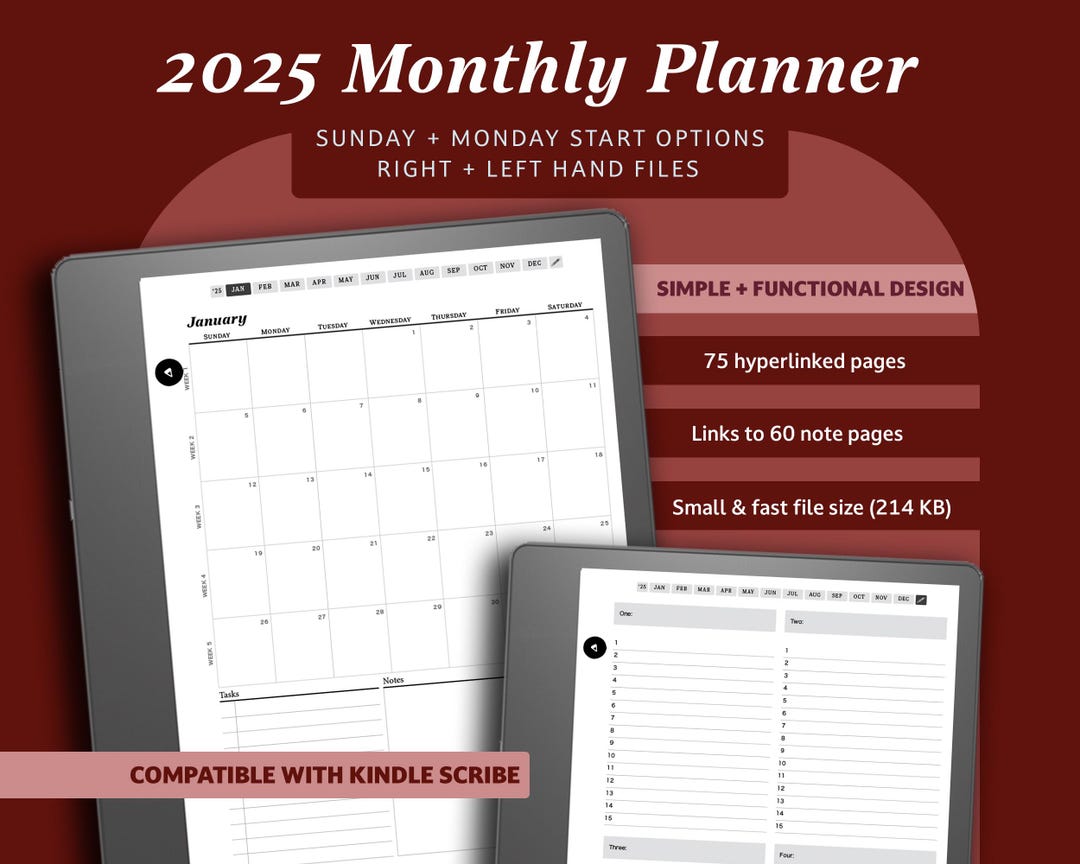 Agenda Mensal 2025 para Kindle Scribe: Agenda Simple E Ink (Download ...