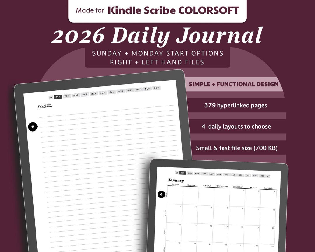 2026 Daily Journal for Kindle Scribe Colorsoft: Minimalist Digital ...
