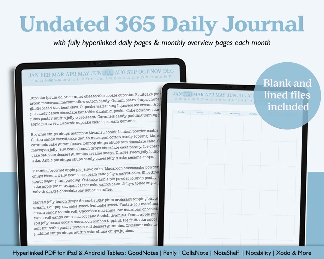 365 Daily Digital Journal, Blank Daily Notebook, Blue Journal for iPad ...