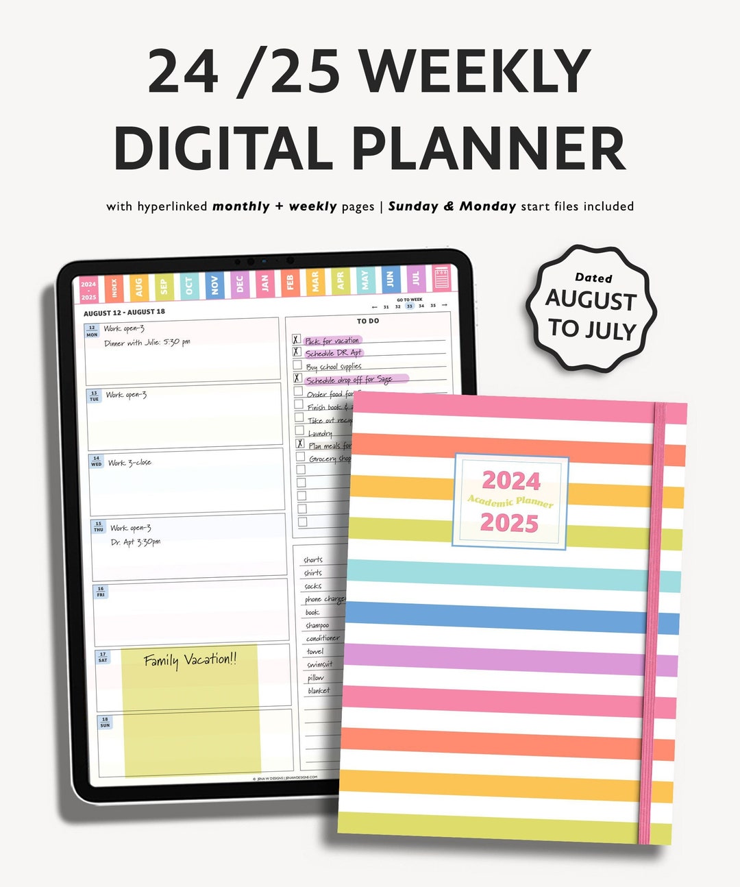 2024 2025 Dated Weekly Digital Academic Planner for Students, Goodnotes ...