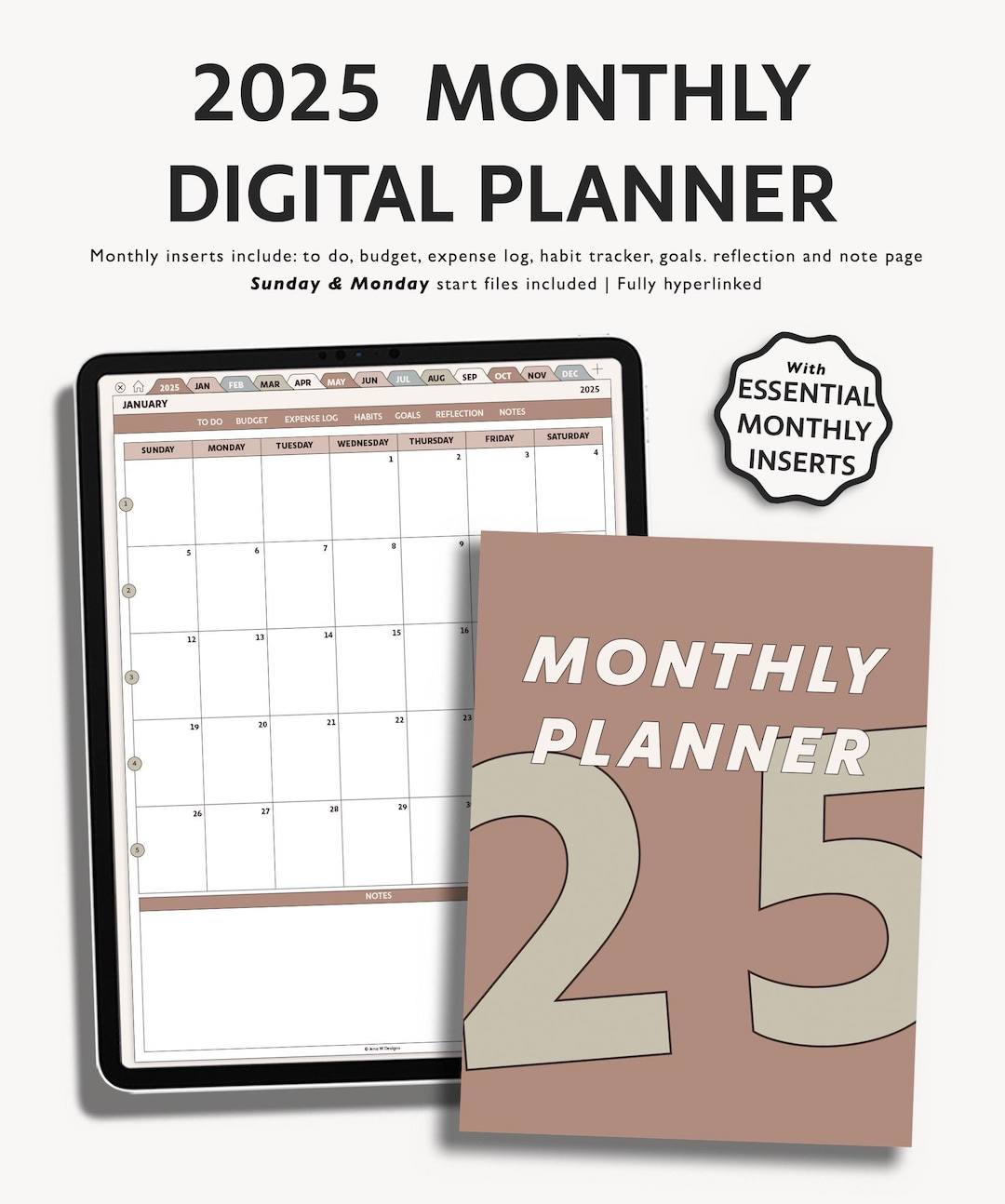2025 Dated Monthly Digital Planner for Goodnotes, Planner for iPad and ...