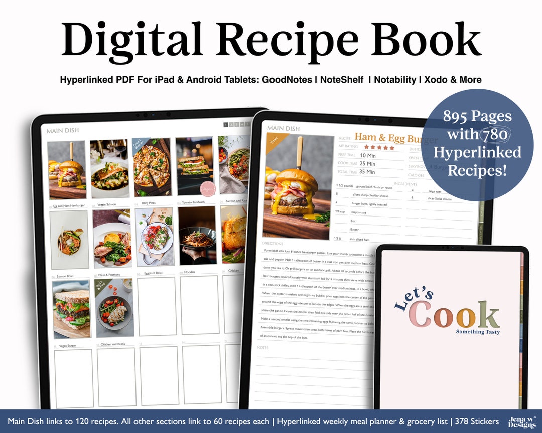 Digital Recipe Book for Goodnotes, Recipe Journal, Digital Cookbook for ...