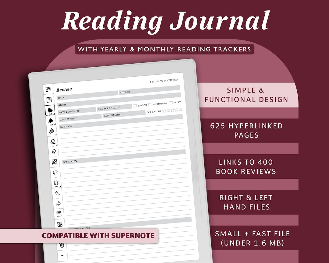 Digital Reading Journal for Supernote: E-ink Book Review Template (PDF ...