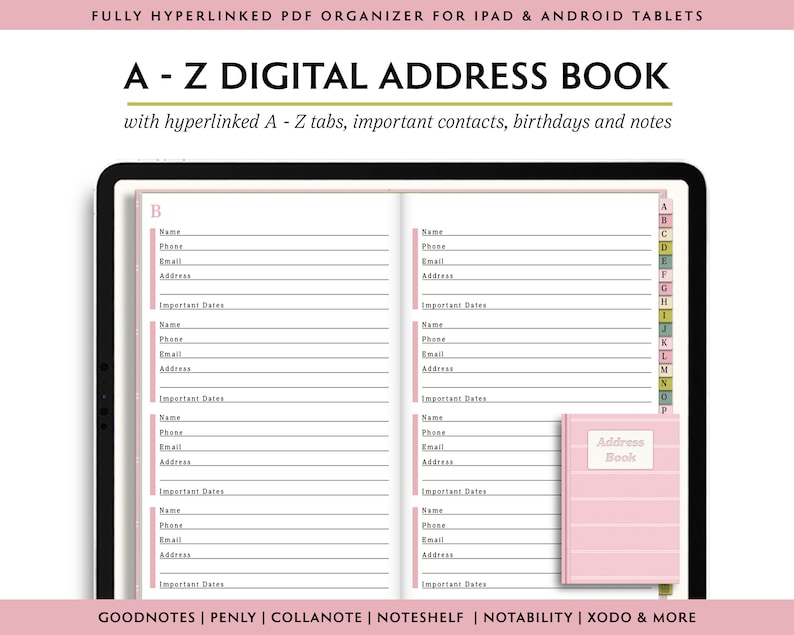 Hyperlinked Digital Address Book: Goodnotes Contact Organizer (PDF) - Etsy
