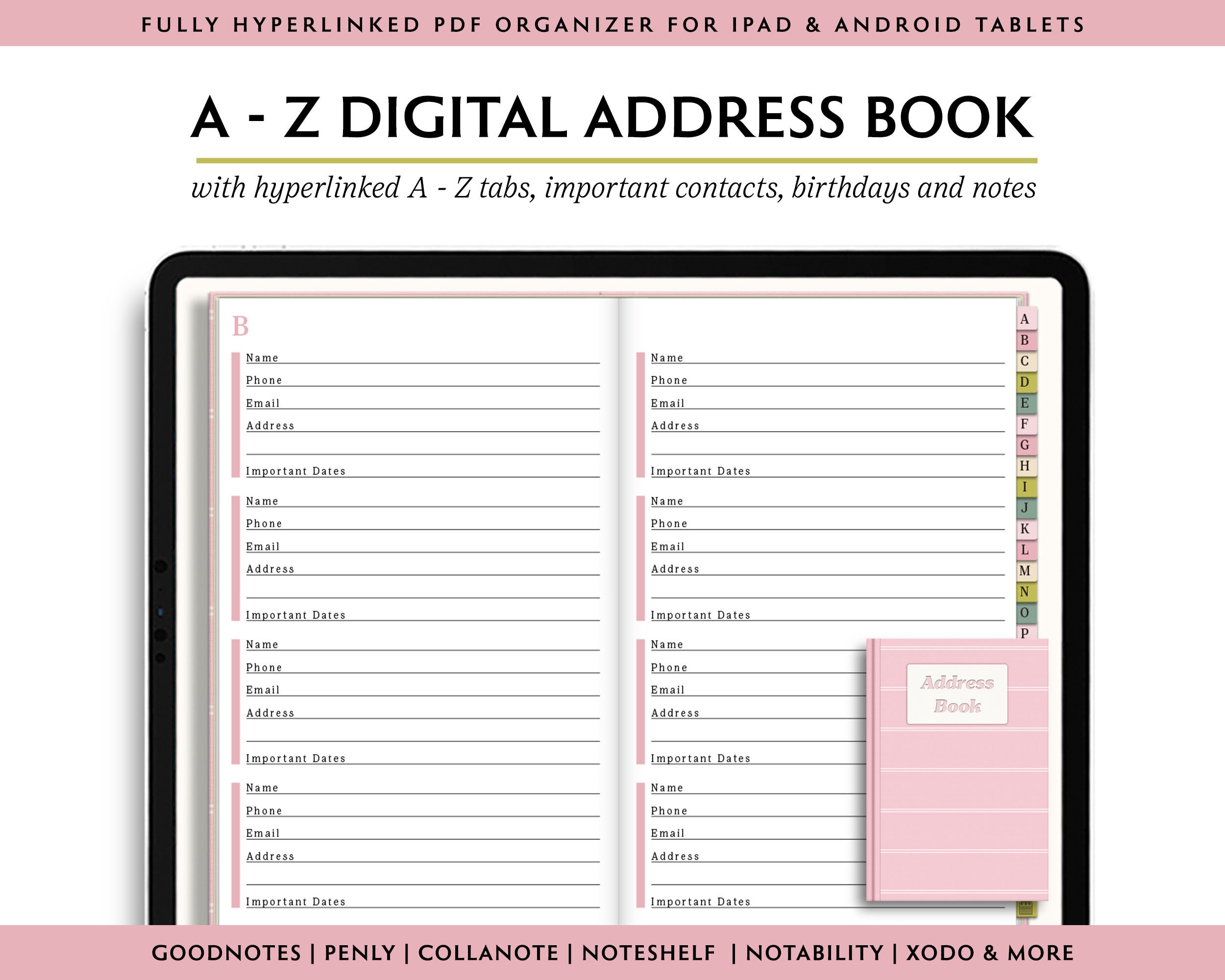 Hyperlinked Digital Address Book: Goodnotes Contact Organizer (PDF) - Etsy