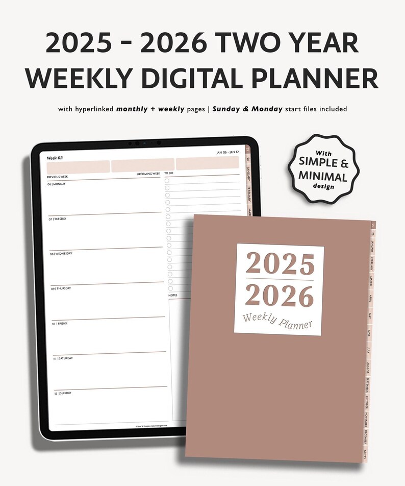 2025 2026 Two-year Digital Planner for iPad and Android Tablets, Simple ...